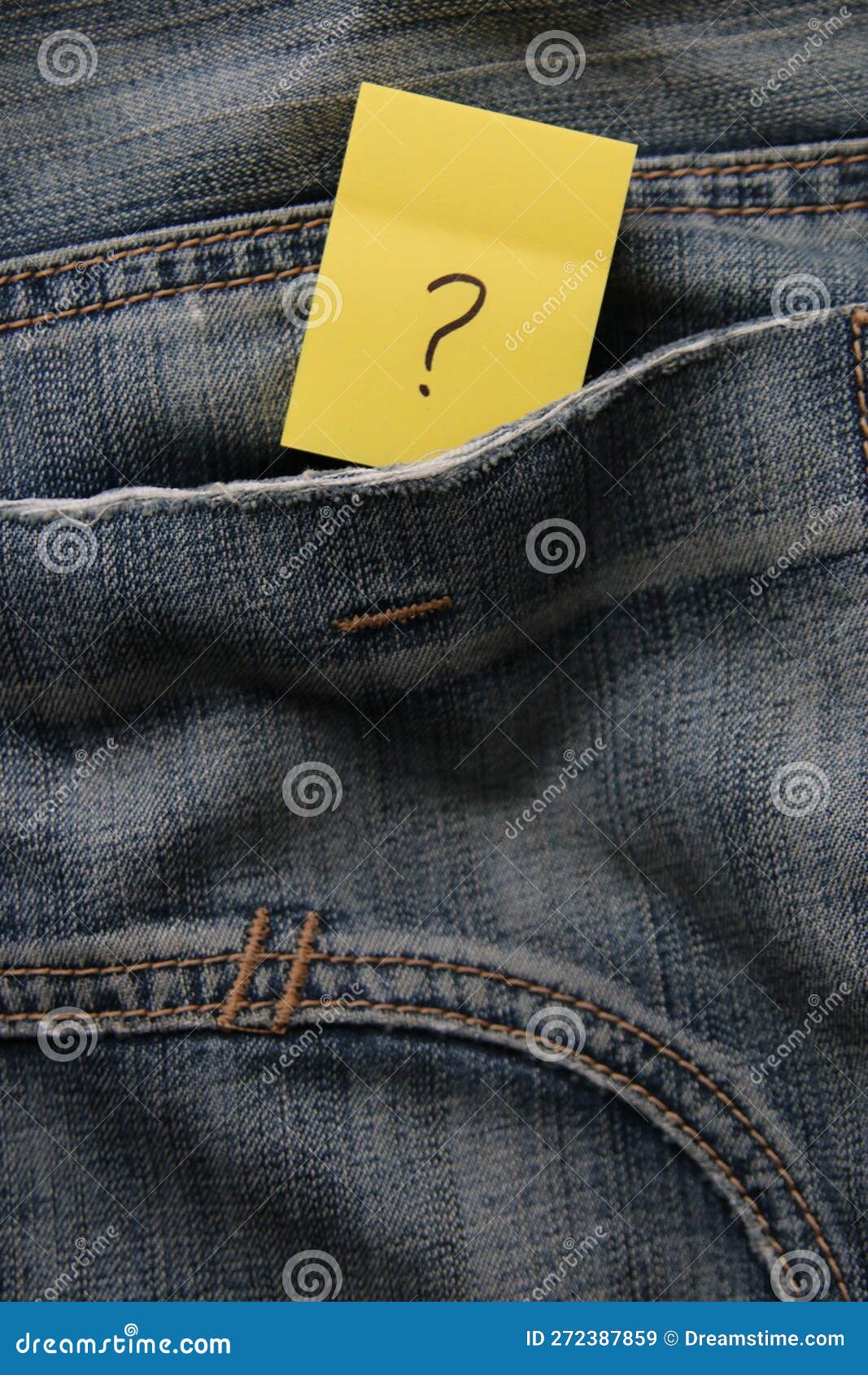 A Question Mark on a Paper Tag in a Jeans Pocket Stock Image - Image of ...