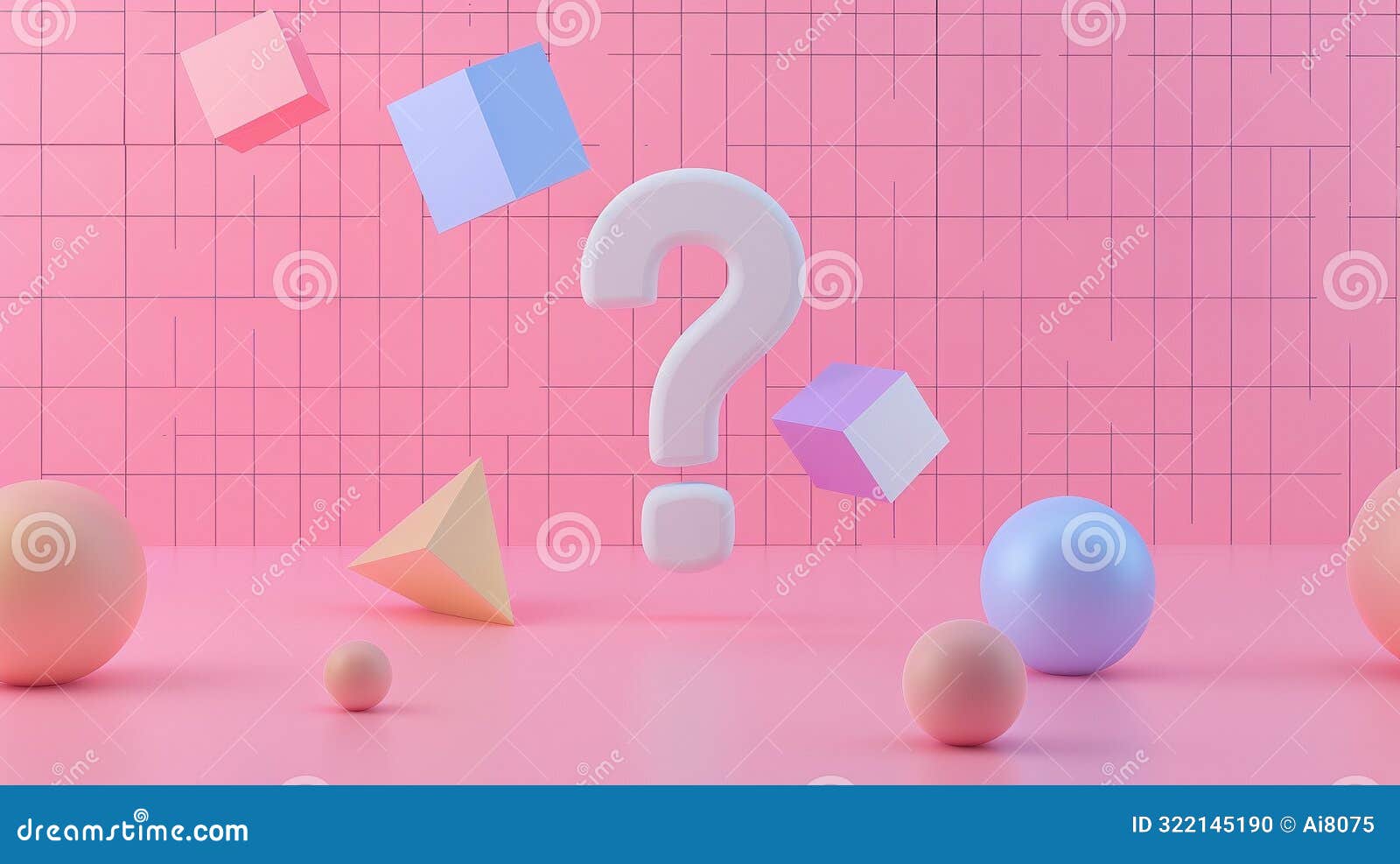 Question Mark and Pastel Shapes on Pink Grid Backdrop 3d Rendering ...