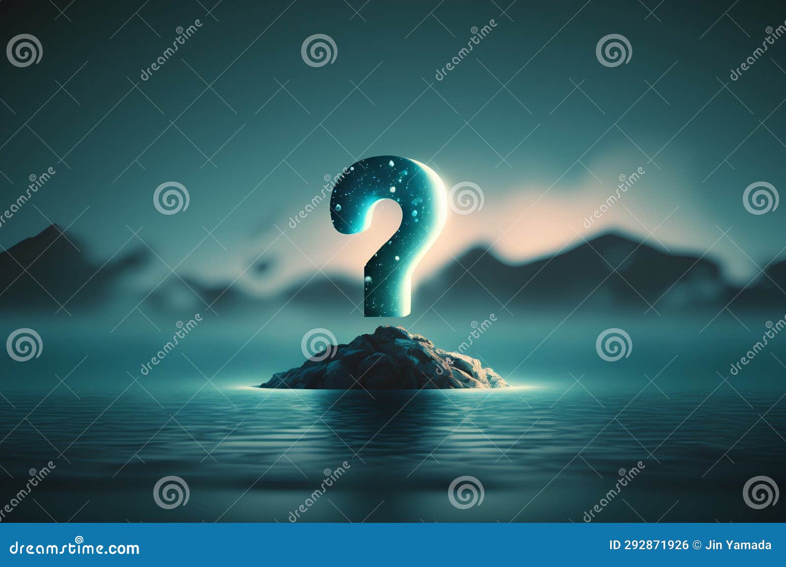 Question Mark on a Rock in the Sea. 3d Rendering Stock Illustration ...