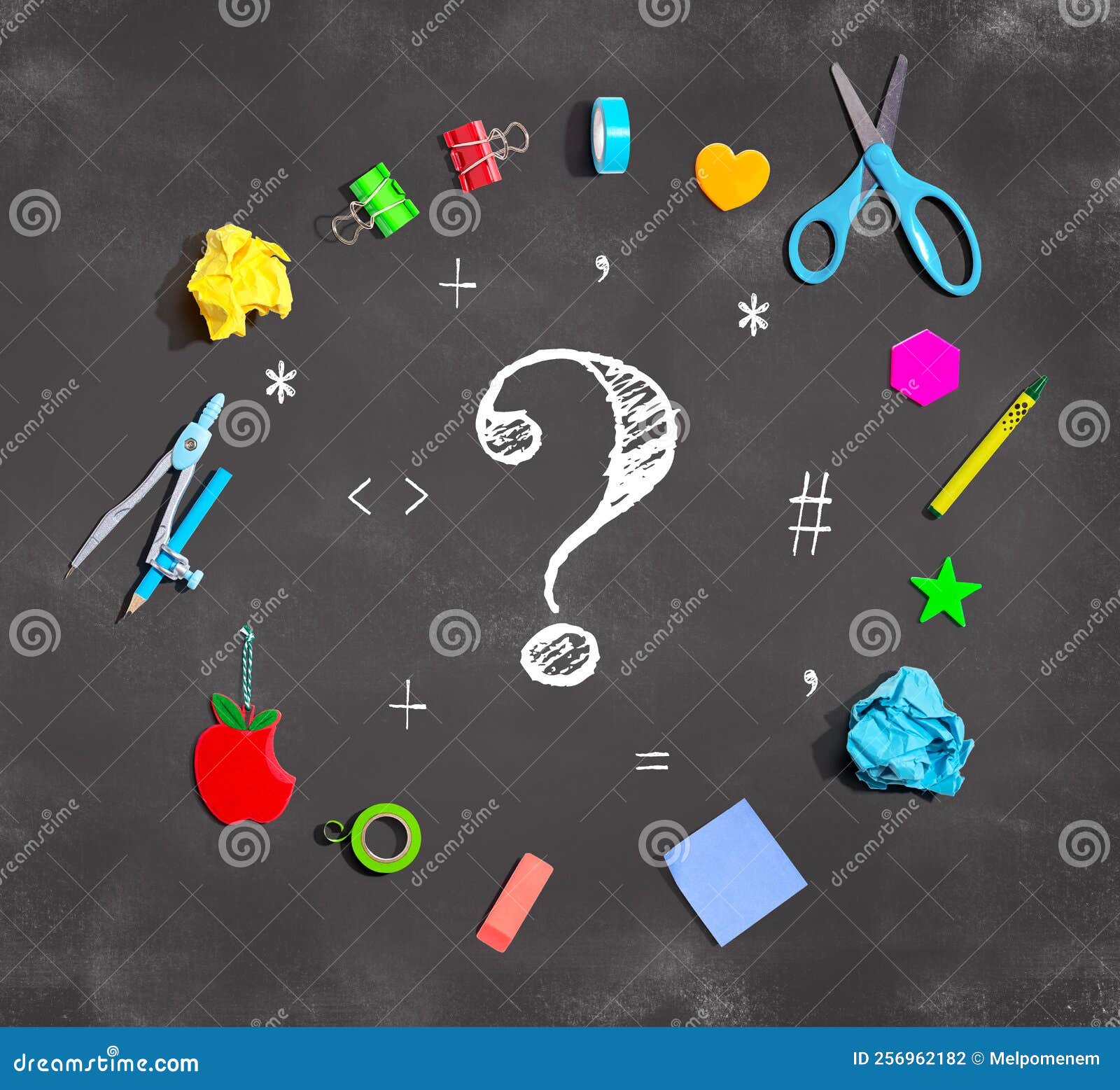 Question Mark with School Supplies on a Chalkboard Stock Photo - Image ...