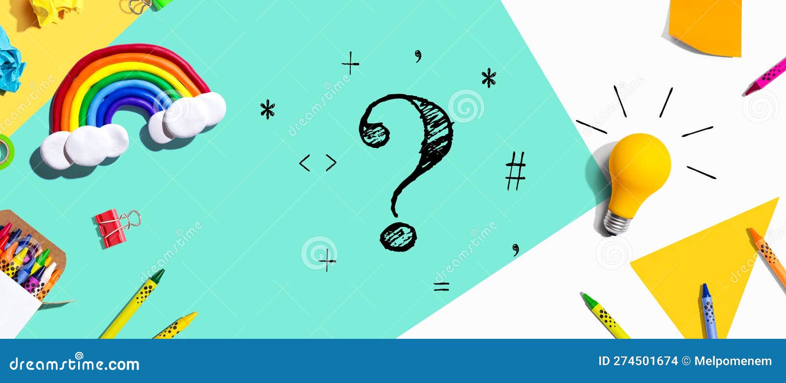 Question Mark with School Supplies - Flat Lay Stock Photo - Image of ...
