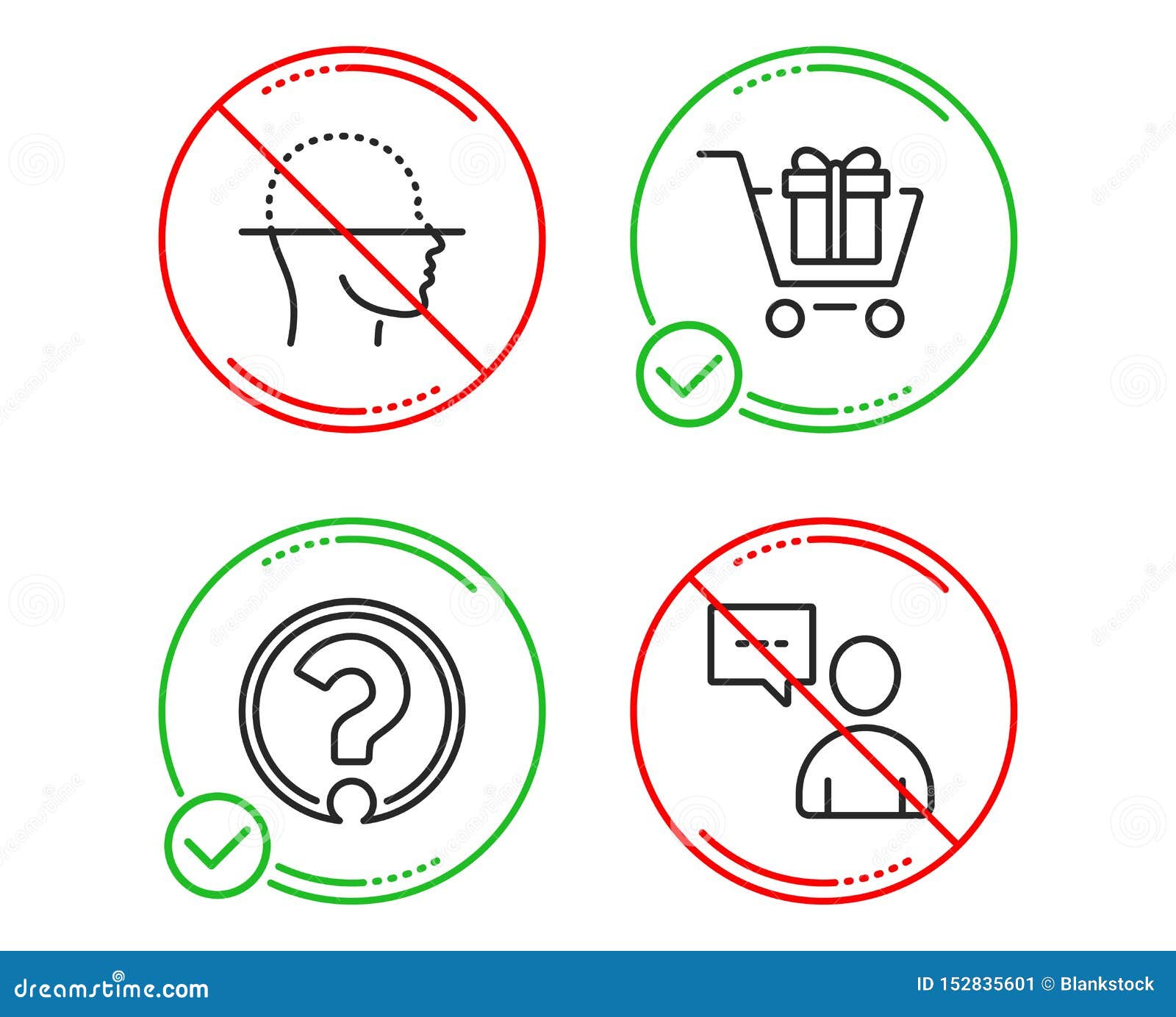 Question Mark, Shopping Cart and Face Scanning Icons Set. Users Chat ...