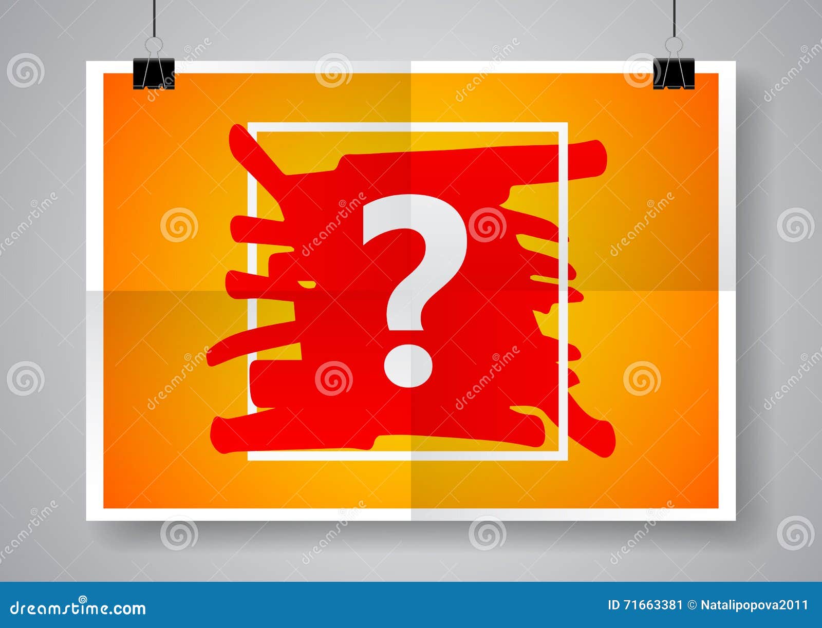 Twice A Folded Orange Poster With Clamps Cartoon Vector