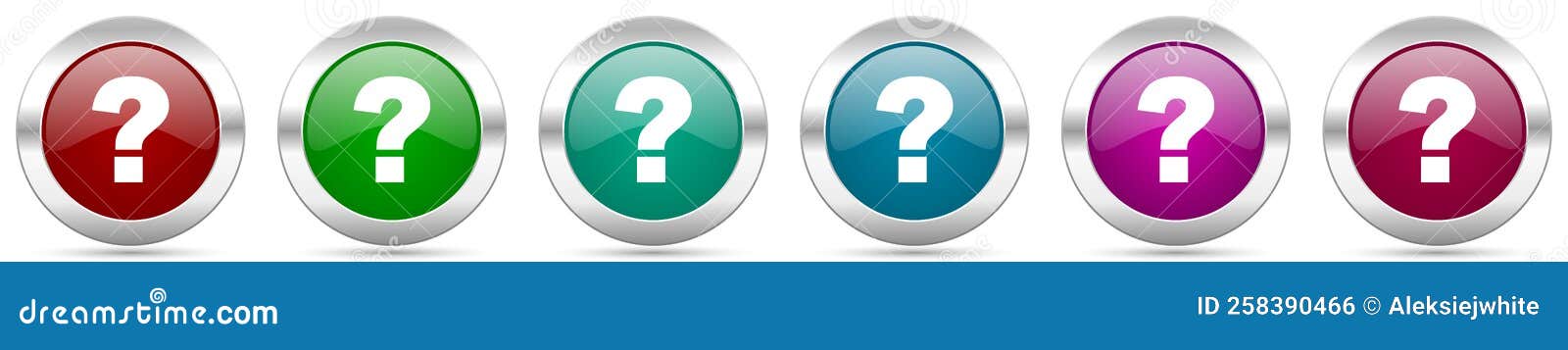Question Mark Silver Metallic Vector Icon Set, Round Glossy Buttons ...