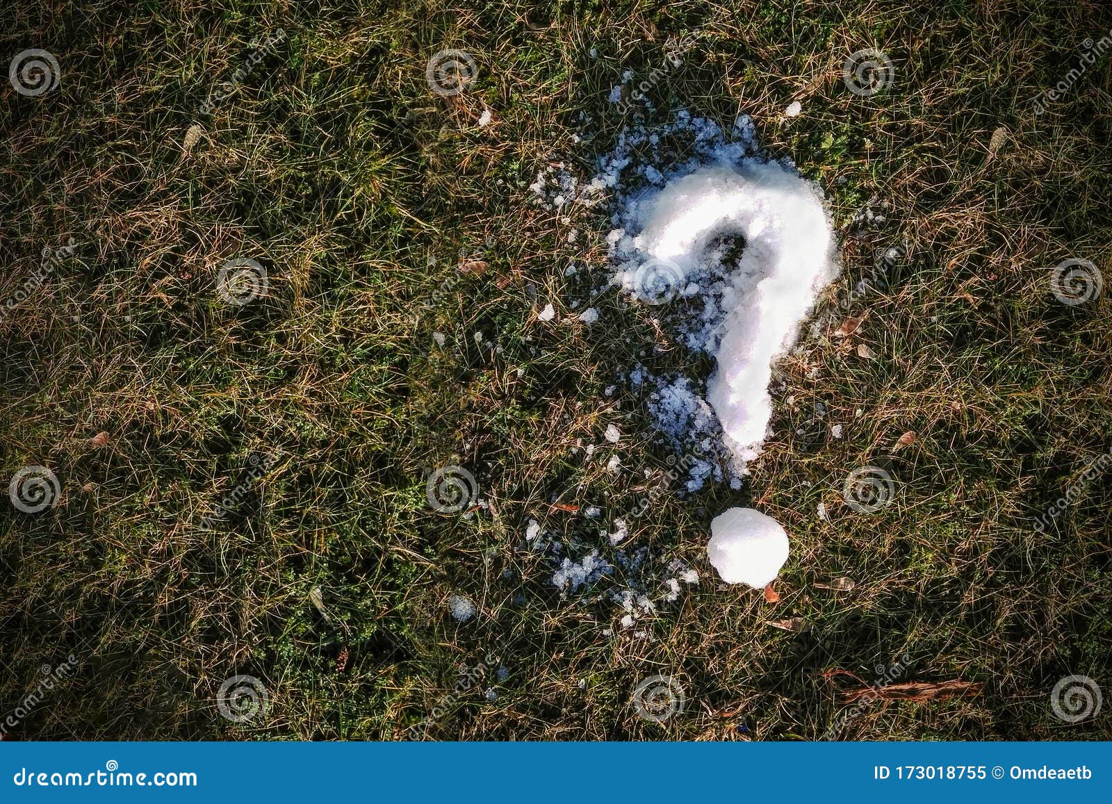 The Question Mark from the Snow on the Grass, Close-up, Copy Space ...