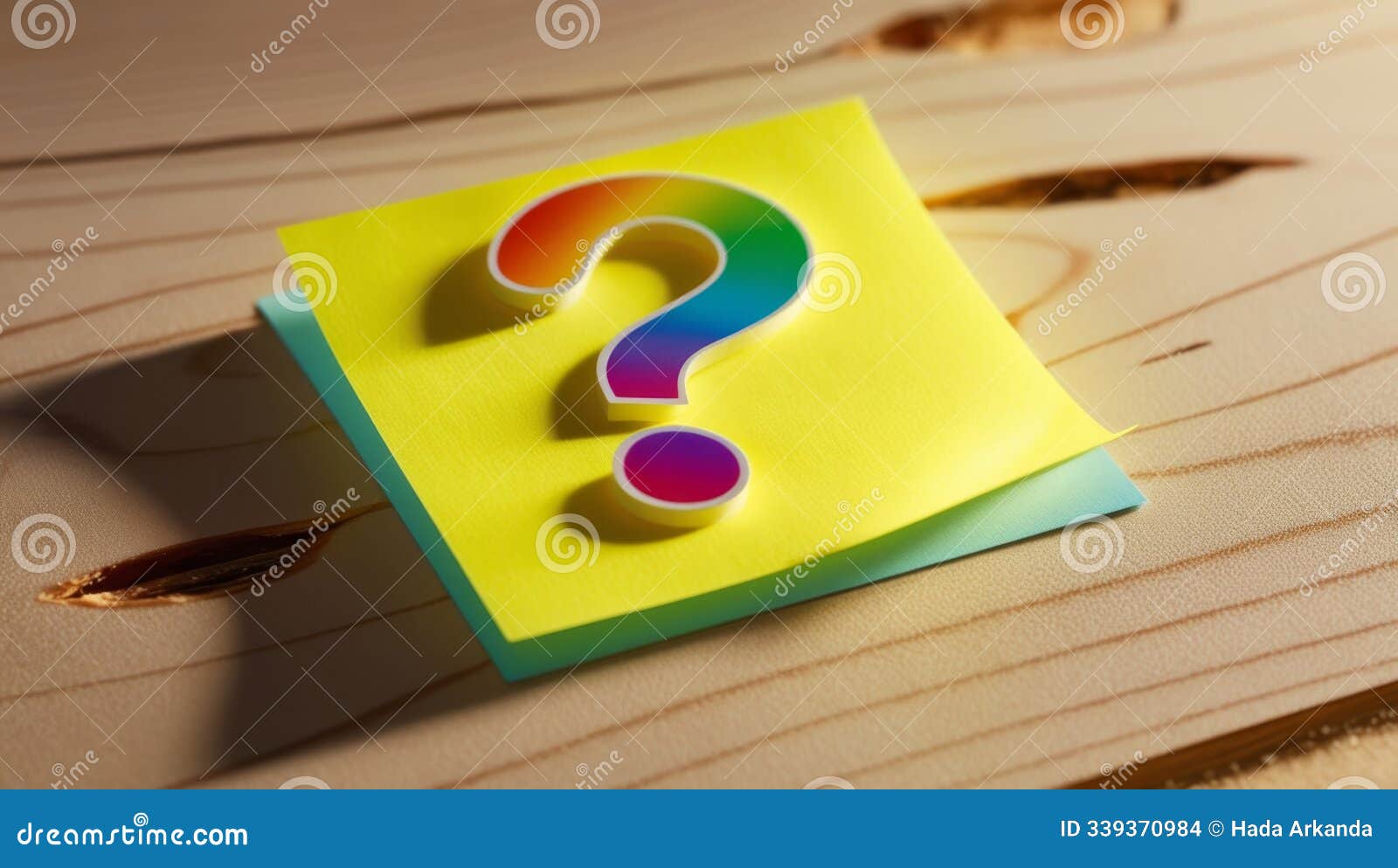 Question Mark Sticky Note, Vibrant Design on Textured Wood Background ...