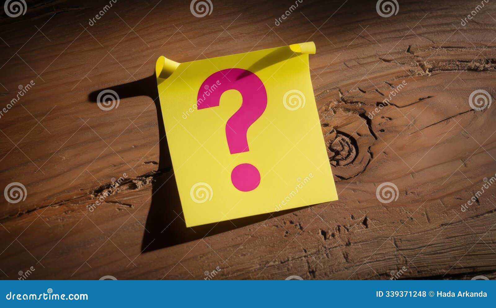 Question Mark Sticky Note, Vibrant Design on Textured Wood Background ...