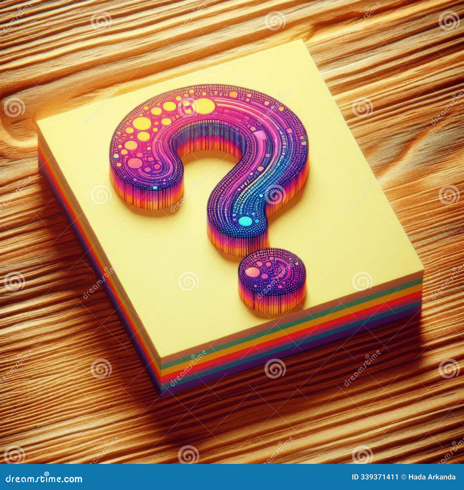 Question Mark Sticky Note, Vibrant Design on Textured Wood Background ...