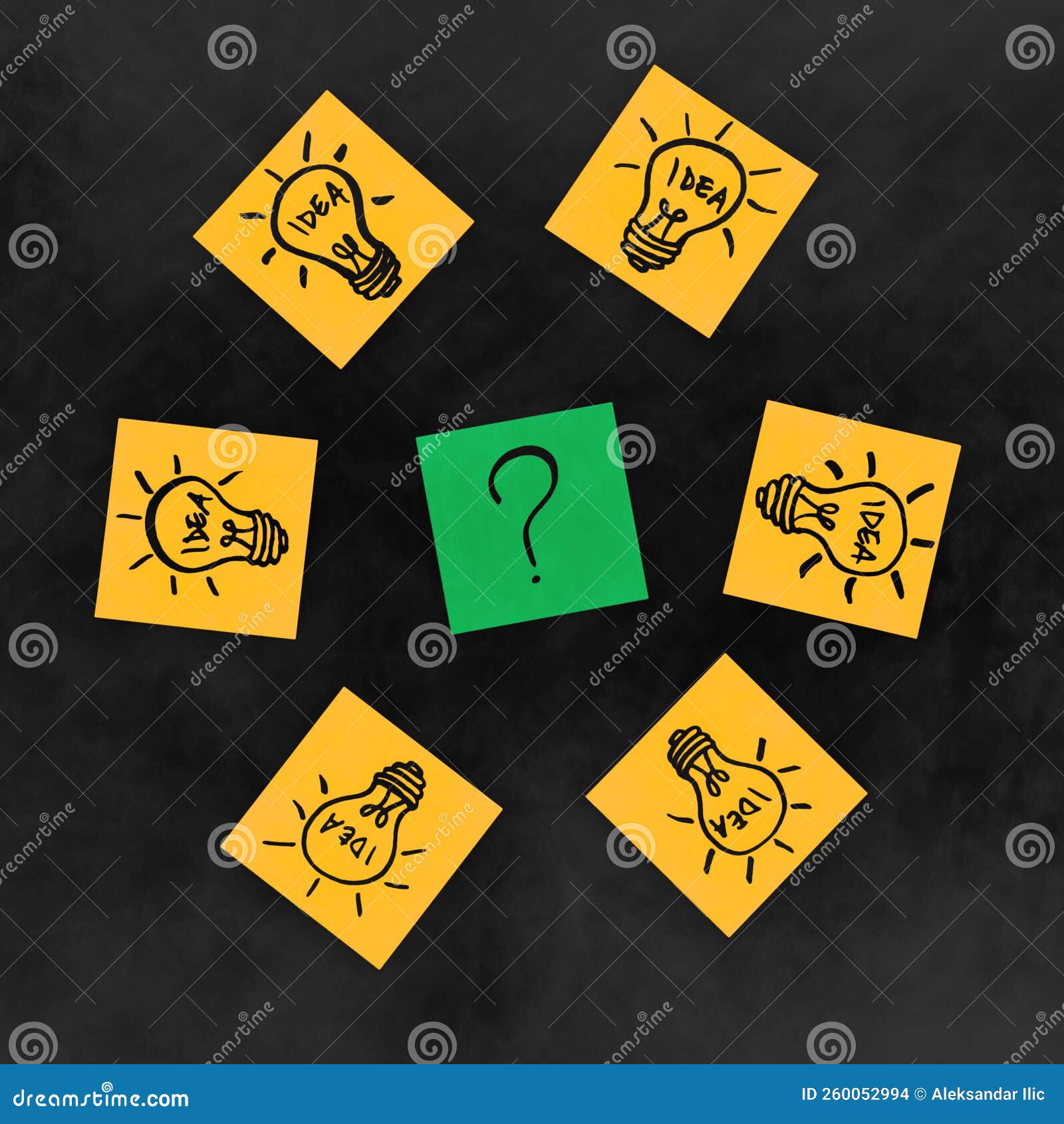 Question Mark Surrounded by Light Bulbs Drawn on Sticky Notes. Idea ...