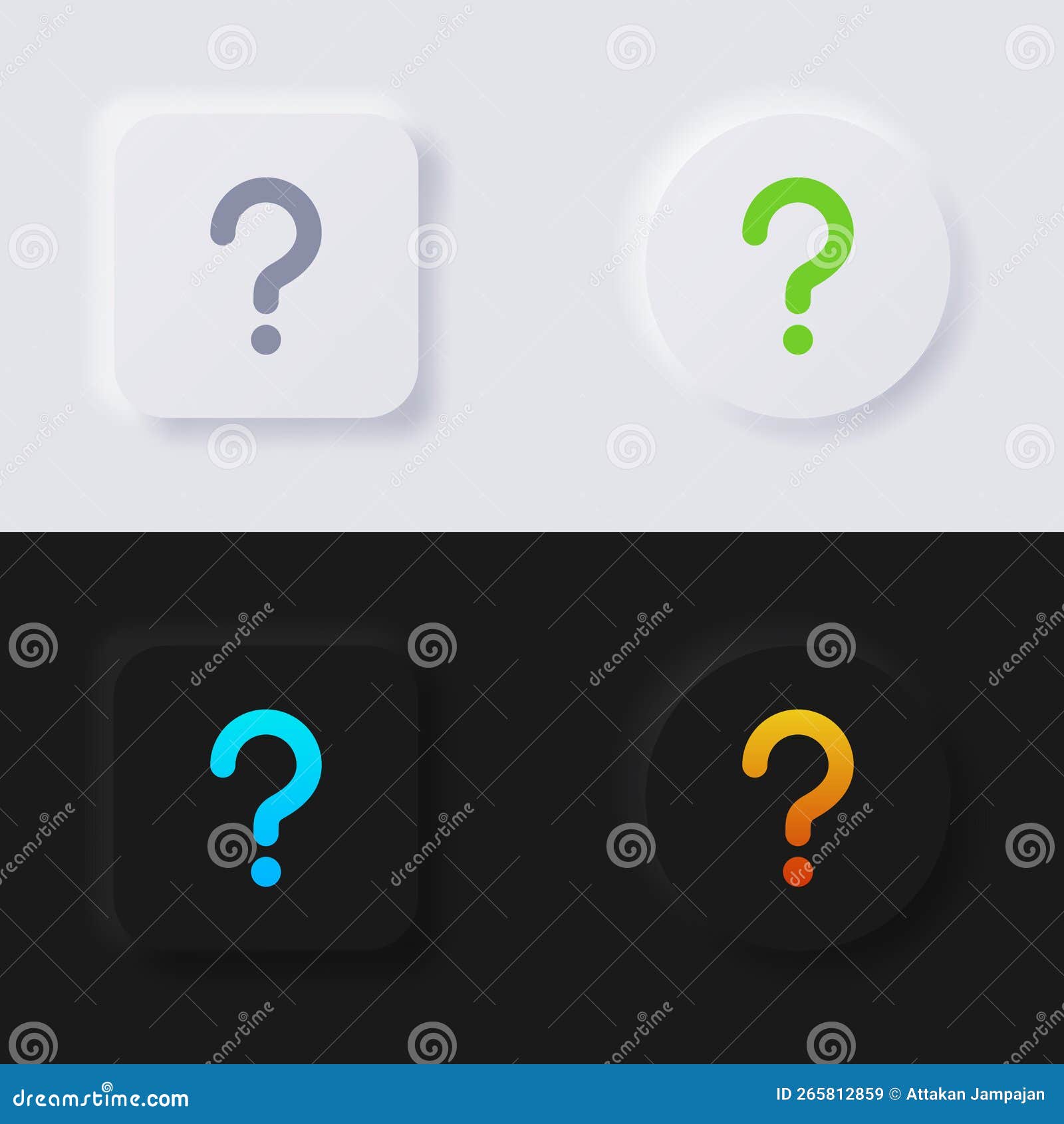 Question Mark Symbol Button Icon Set, Multicolor Neumorphism Button ...