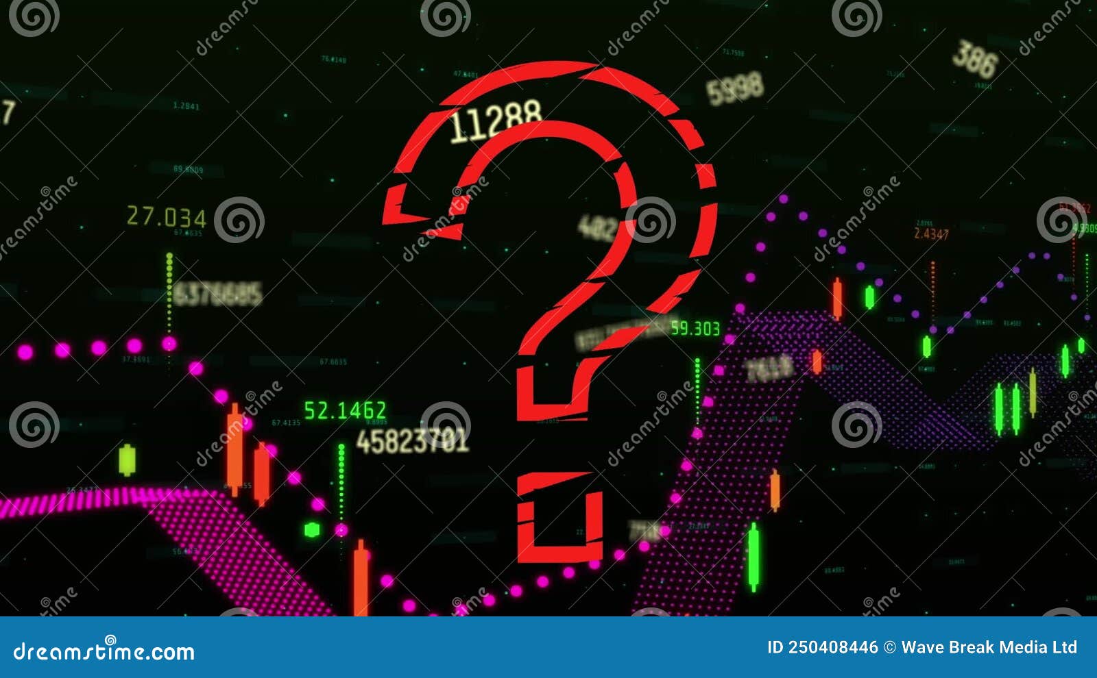 Question Mark Symbol and Multiple Changing Numbers Against Financial ...