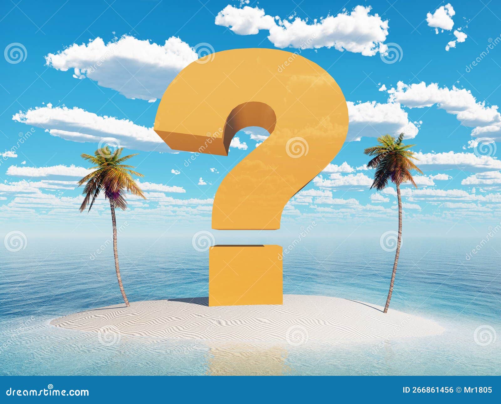 Question Mark Symbol and Palm Trees on an Island in the Sea Stock ...