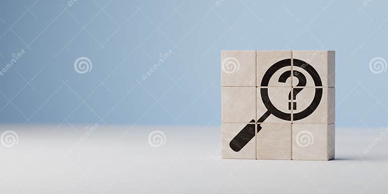 Question Mark Symbol on Wooden Cubes on Blue Background. Question Mark ...