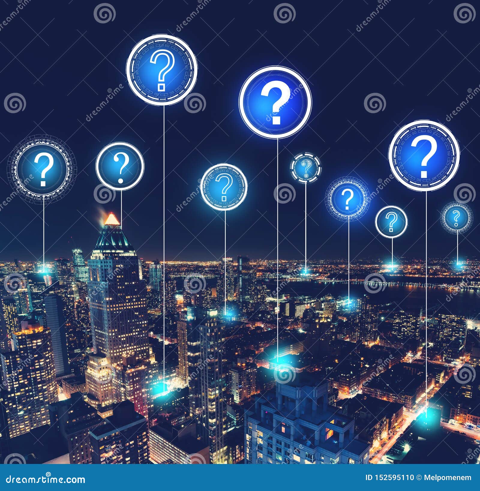 Question Marks with Aerial View of Manhattan Stock Photo - Image of ...