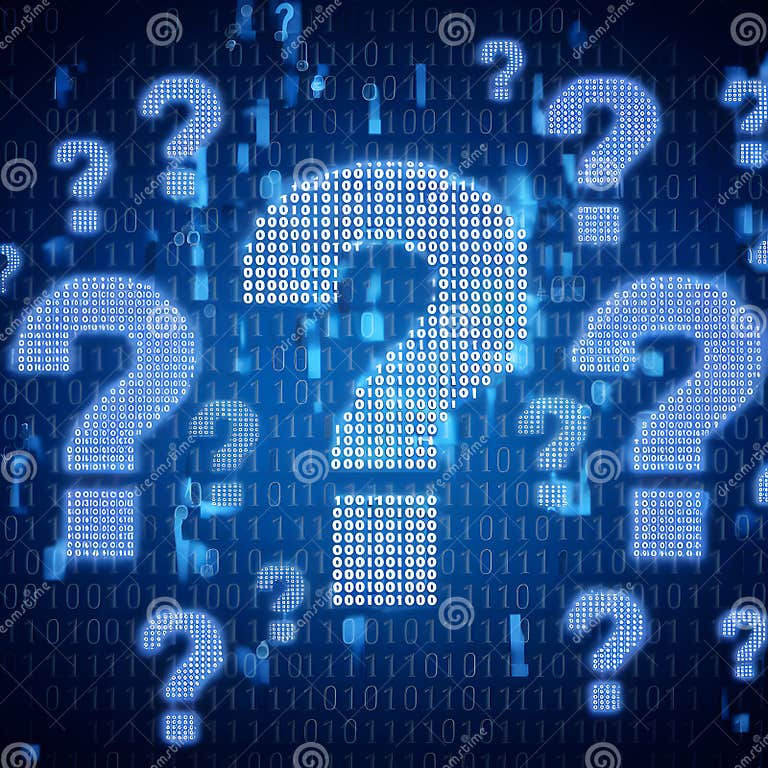 Question Marks and Binary Code Evoke Technology and Inquiry Stock ...