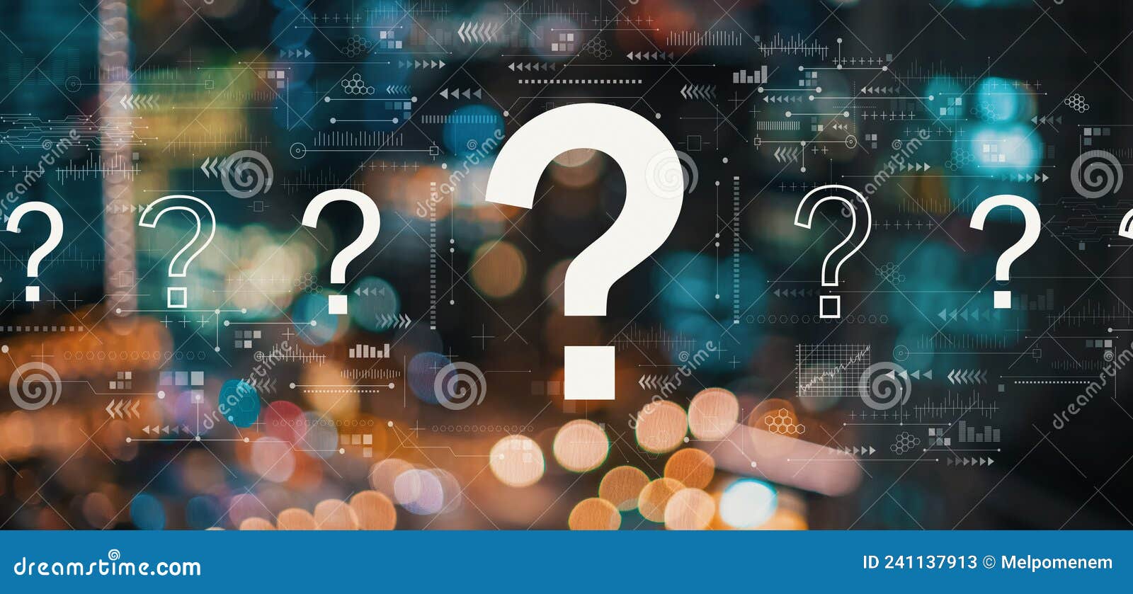Question Marks with Blurred City Lights Stock Illustration ...