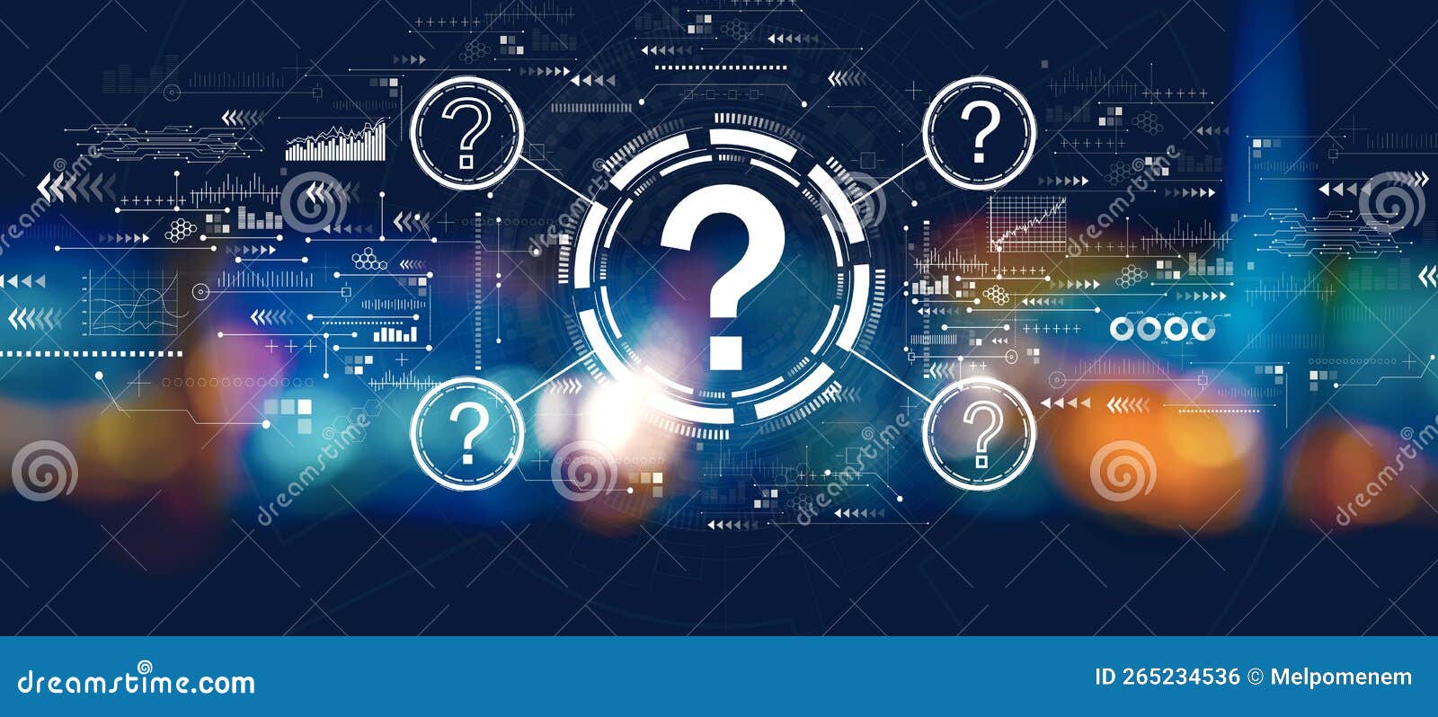 Question Marks with Blurred City at Night Stock Photo - Image of ...