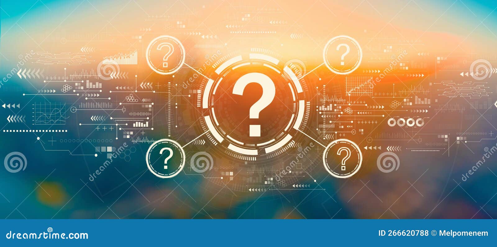 Question Marks with Blurred City at Sunset or Sunrise Stock Photo ...