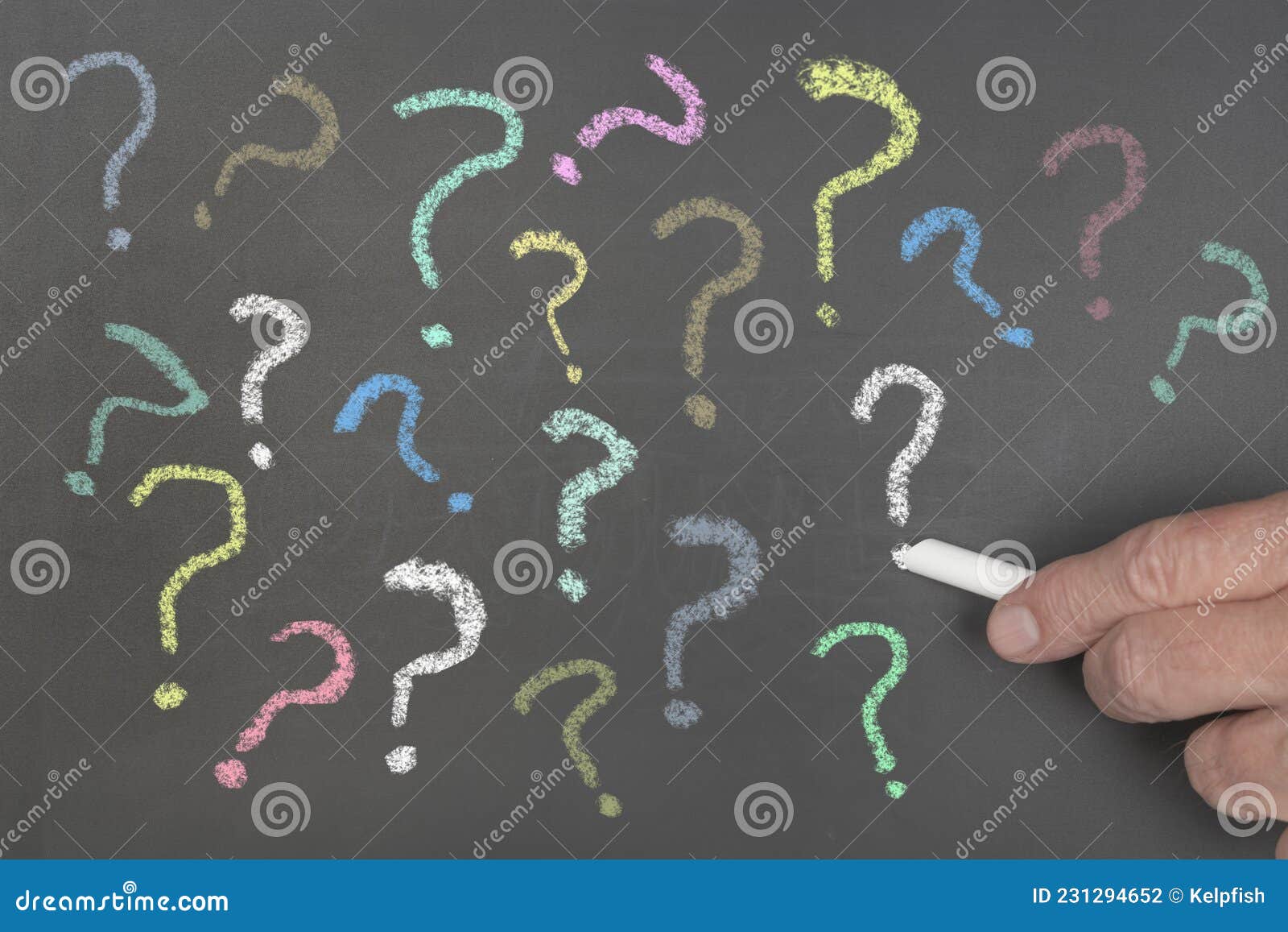 Question Marks on Chalk Board Stock Photo - Image of marks, hand: 231294652