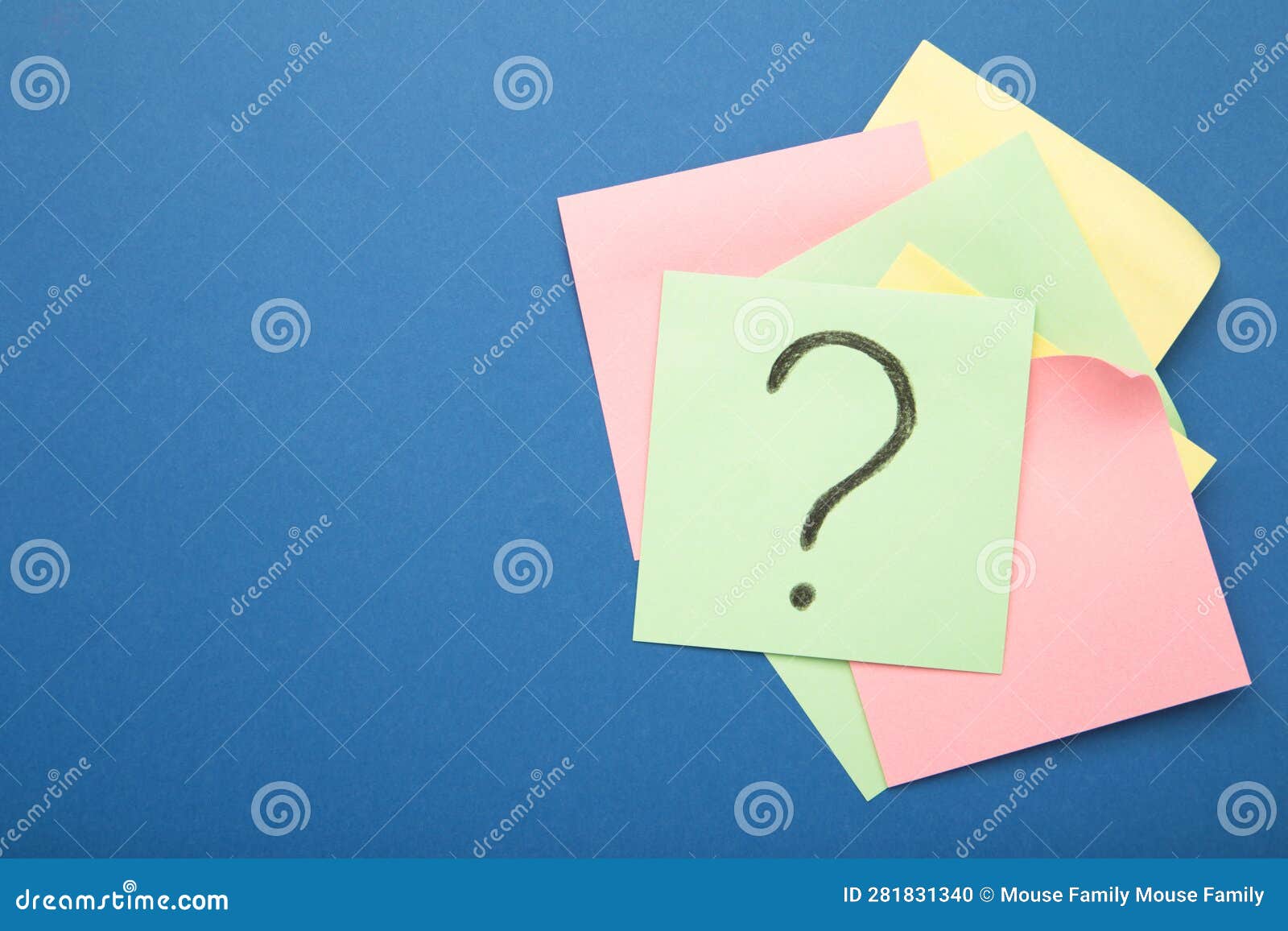 Stickers On A Blue Background. Pink Stickers With Question Marks. In ...