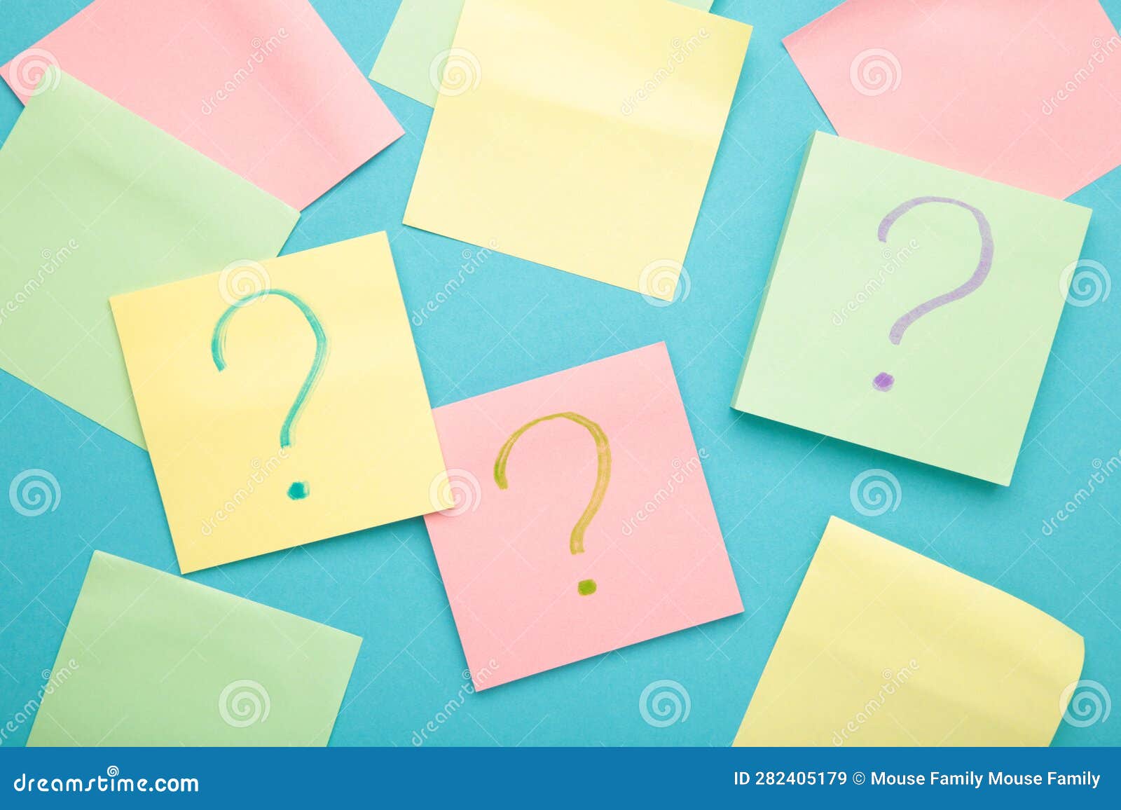Stickers On A Blue Background. Pink Stickers With Question Marks. In ...
