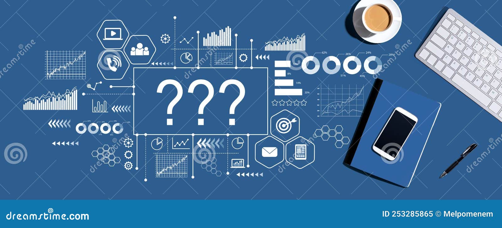 Question Marks with Computer Keyboard and Office Items Stock Image ...