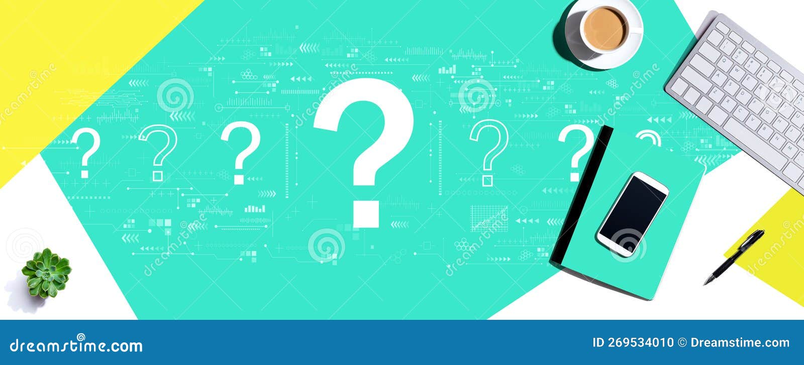 Question Marks with Computer Keyboard and Office Items Stock ...