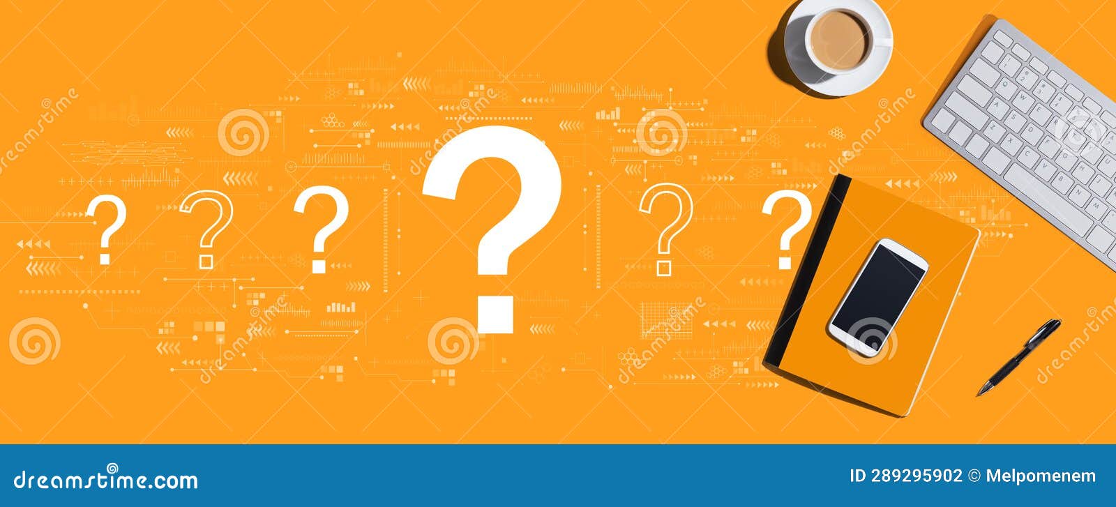 Question Marks with Computer Keyboard and Office Items Stock ...