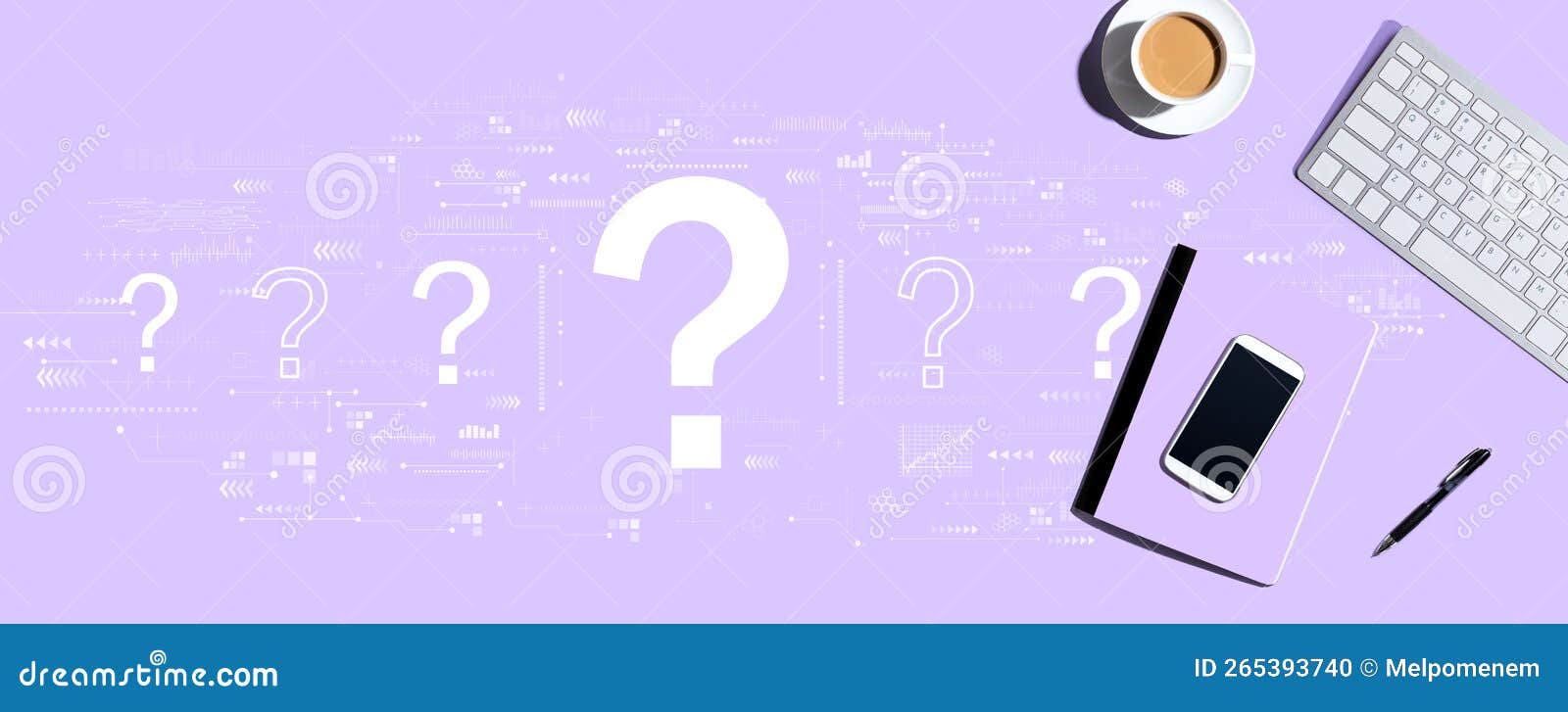 Question Marks with Computer Keyboard and Office Items Stock ...