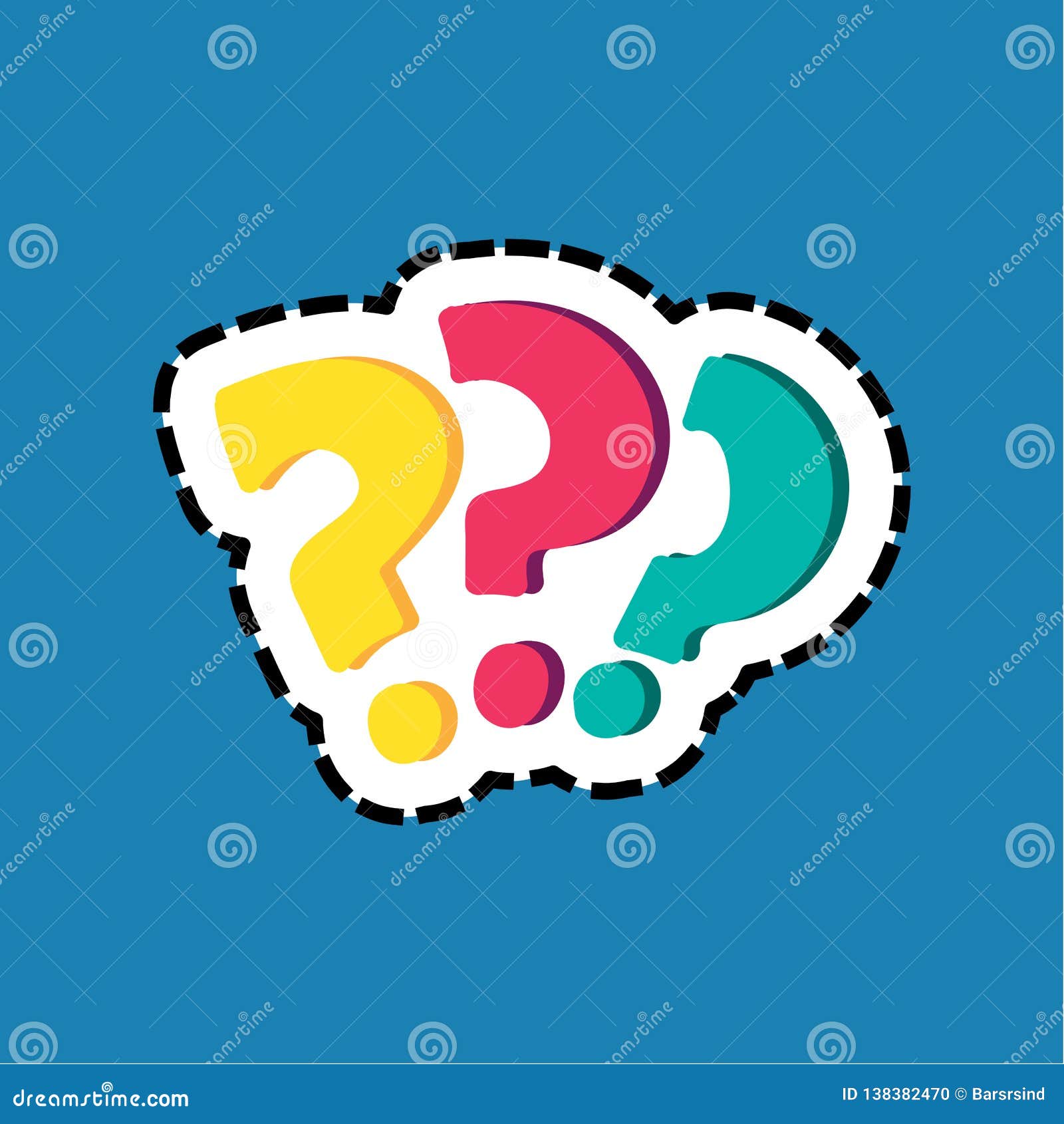 Question Marks Dash Lines Flat Color Sticker Stock Vector ...
