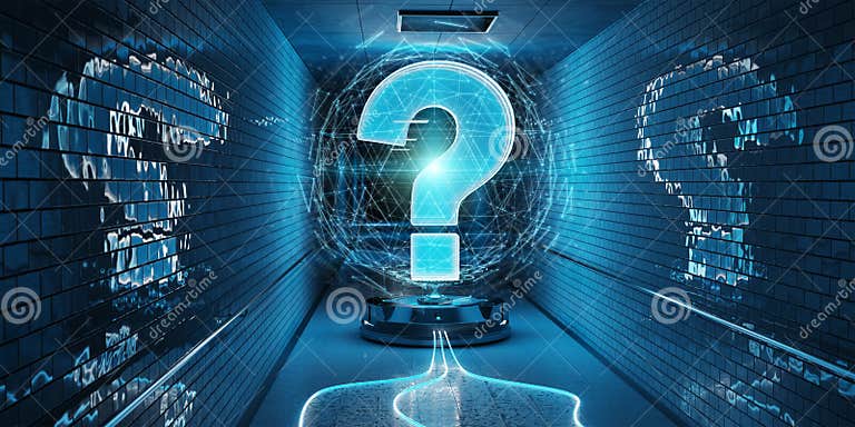 Question Marks Digital Hologram in Underground 3D Rendering Stock ...