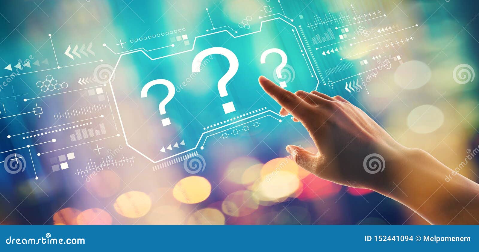 Question Marks with Hand Pressing a Button Stock Photo - Image of ...