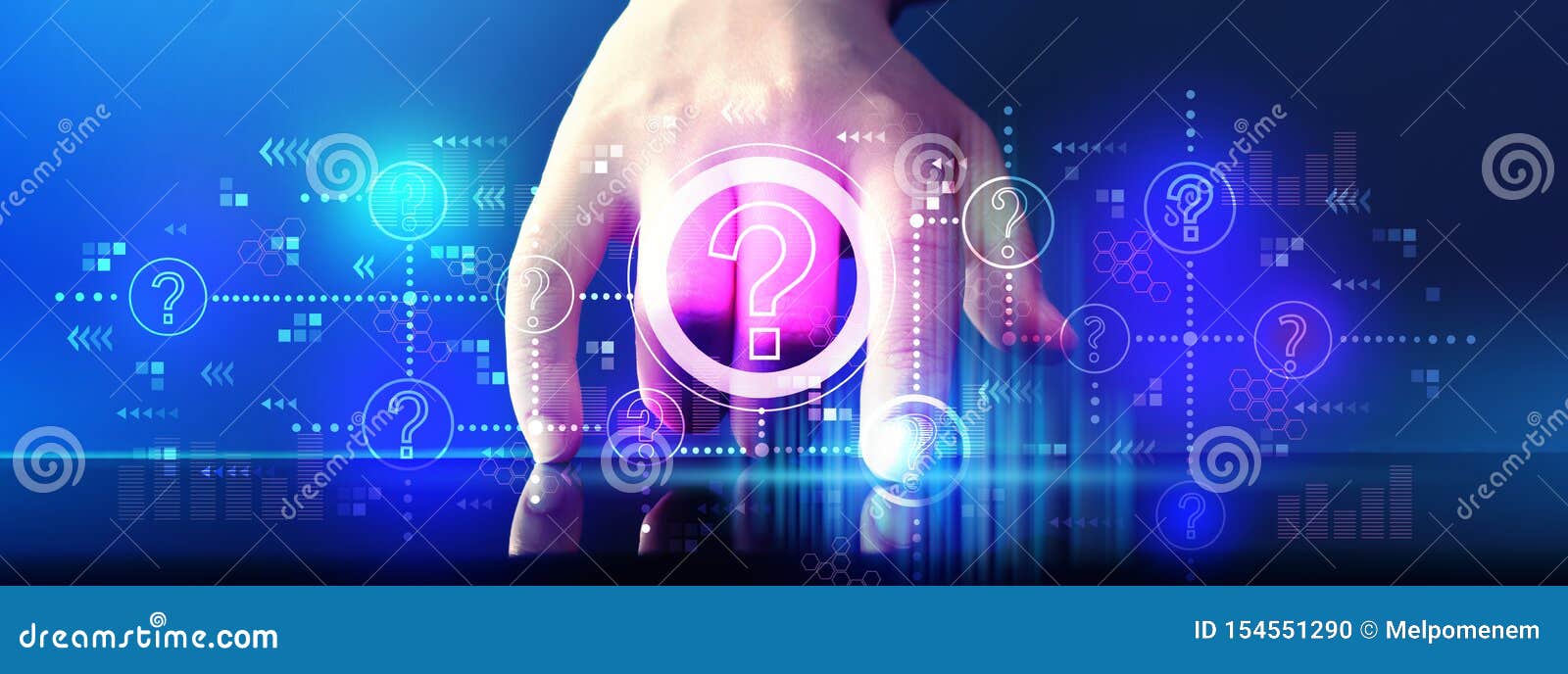 Question Marks with Tablet Computer Stock Photo - Image of finger, blue ...