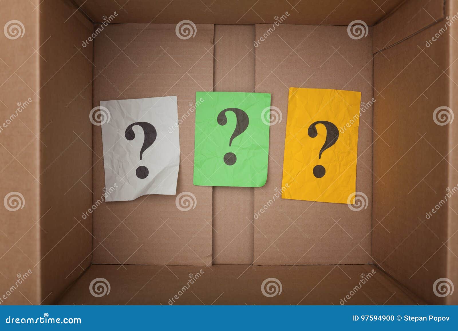 Question Marks Inside of a Cardboard Box Stock Photo - Image of parcel ...