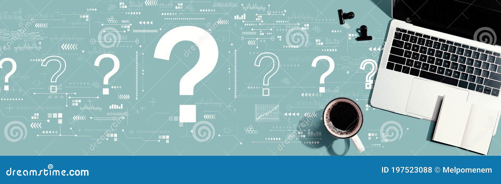 Question Marks with a Laptop Computer Stock Photo - Image of flowchart ...