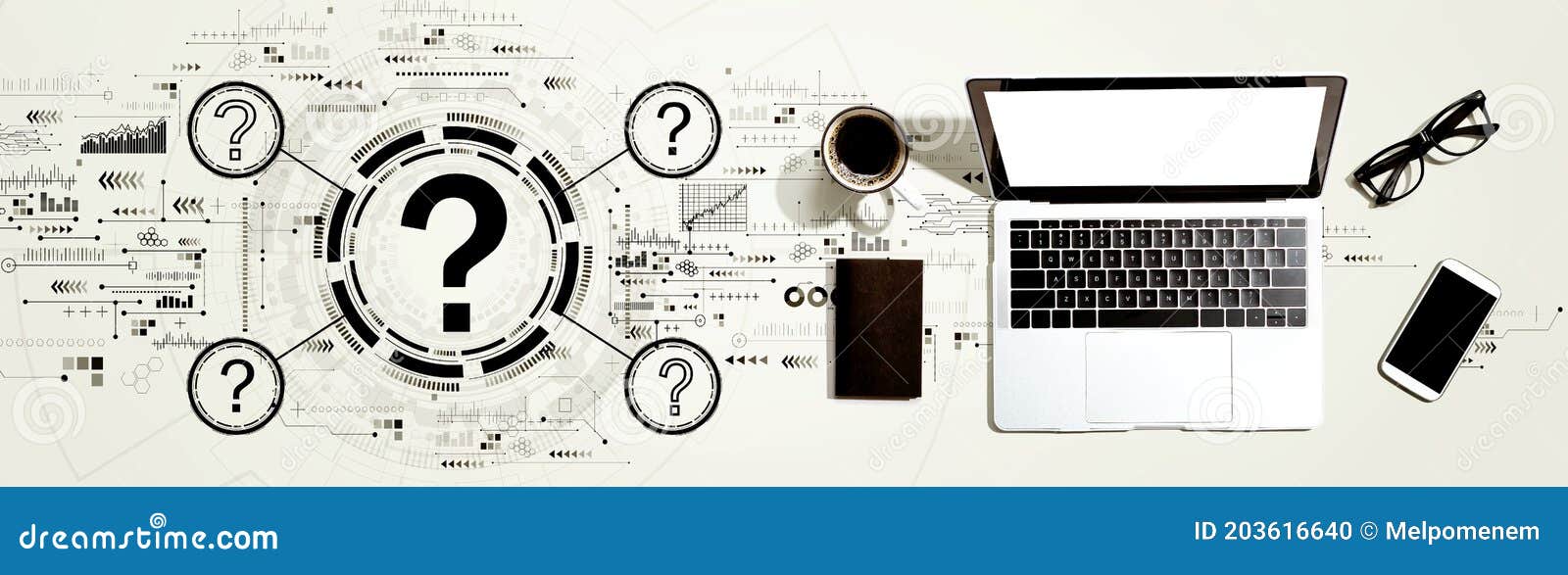Question Marks with a Laptop Computer Stock Illustration - Illustration ...