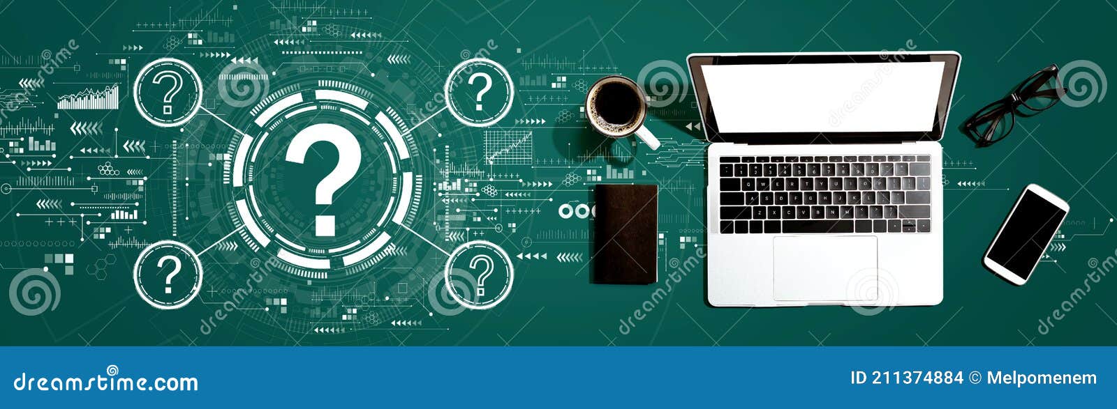 Question Marks with a Laptop Computer Stock Photo - Image of office ...