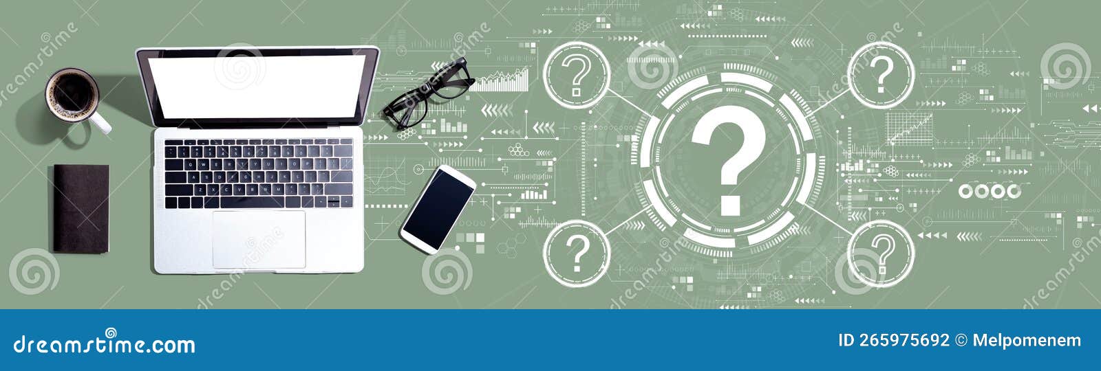 Question Marks with a Laptop Computer Stock Photo - Image of network ...