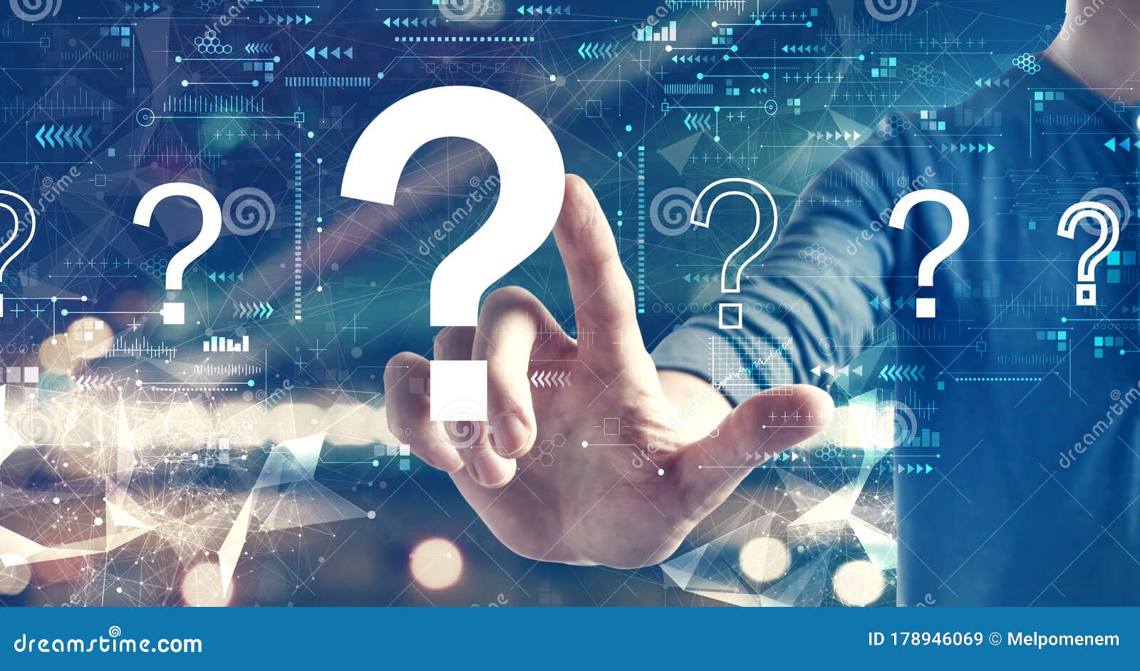 Question Marks with a Man on City Background Stock Image - Image of ...