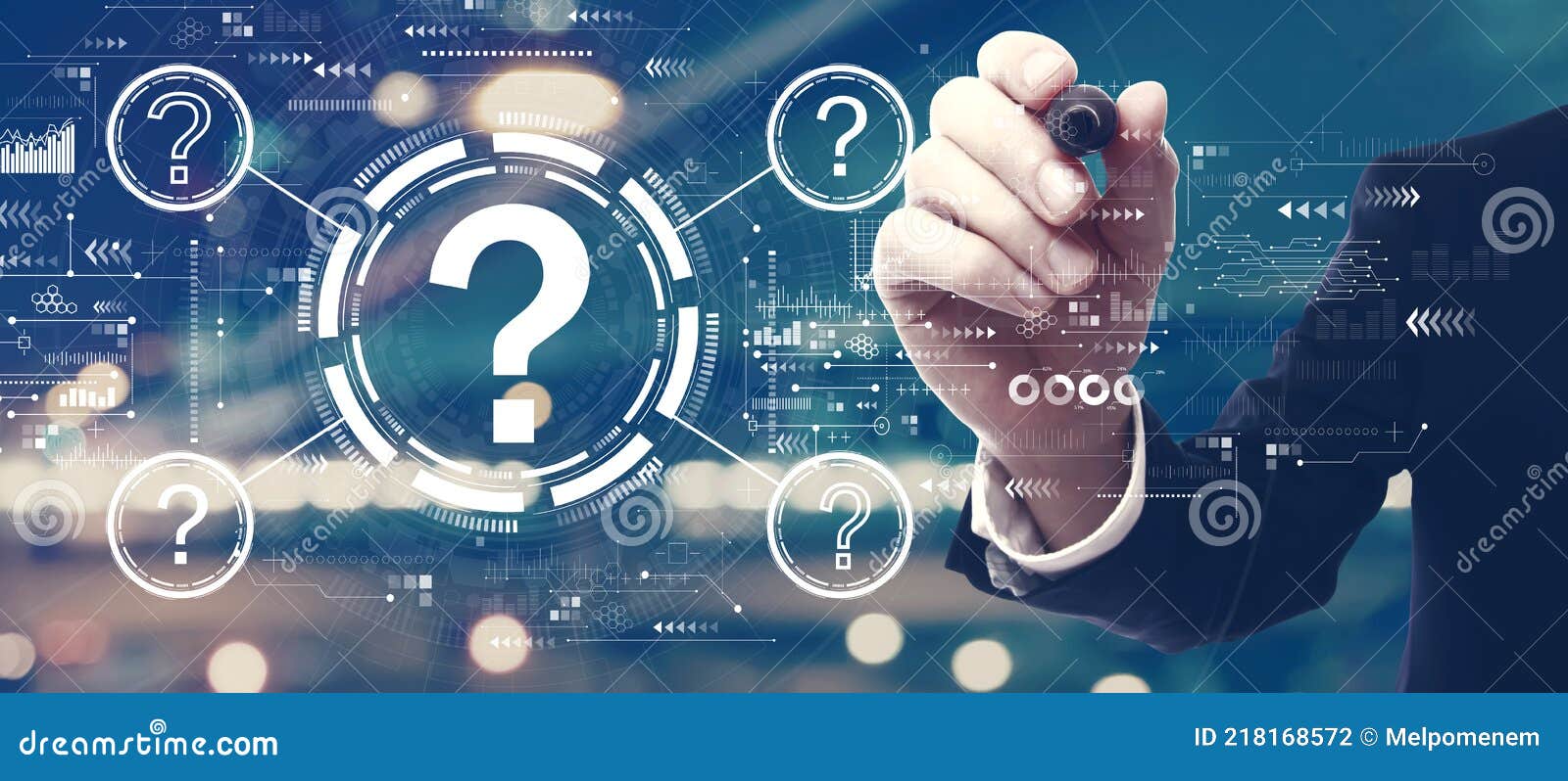 Question Marks with a Man on City Background Stock Illustration ...