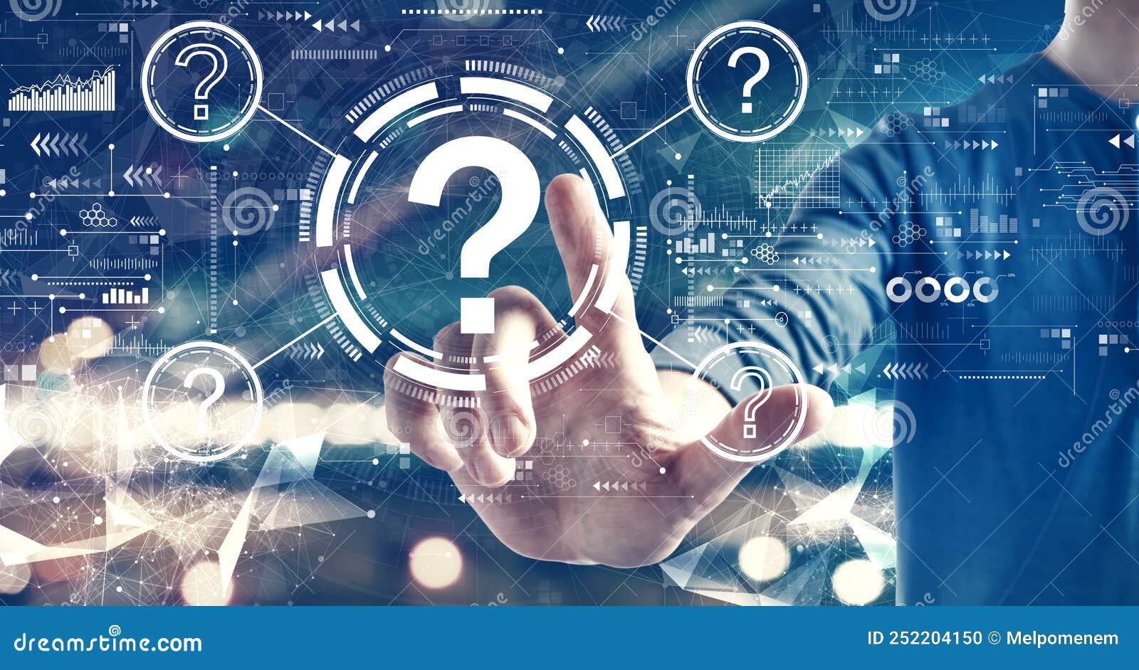 Question Marks with a Man on City Background Stock Photo - Image of ...