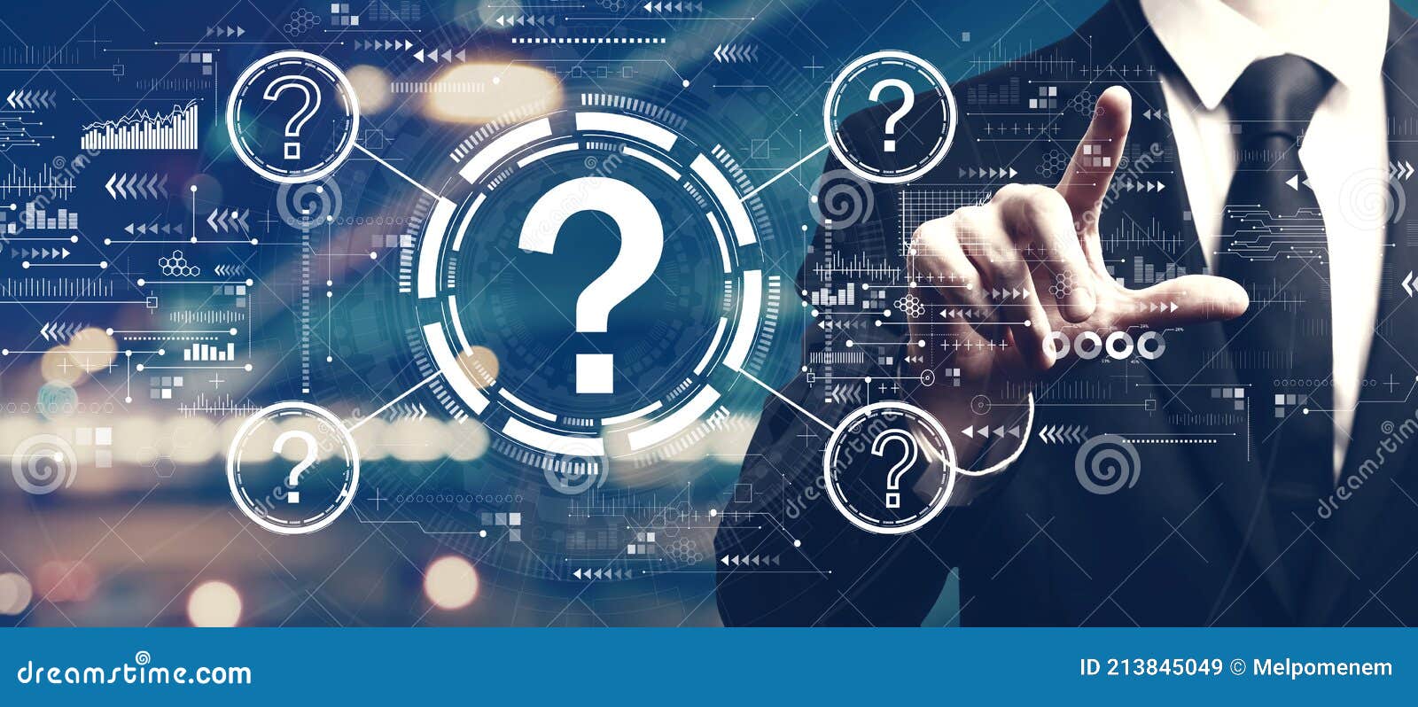 Question Marks with a Man on City Background Stock Illustration ...