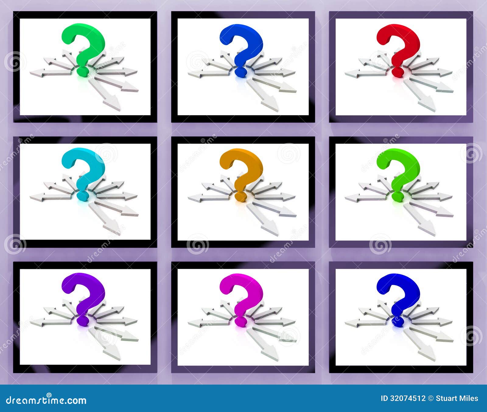 Question Marks on Monitors Showing Asked Questions Stock Illustration ...