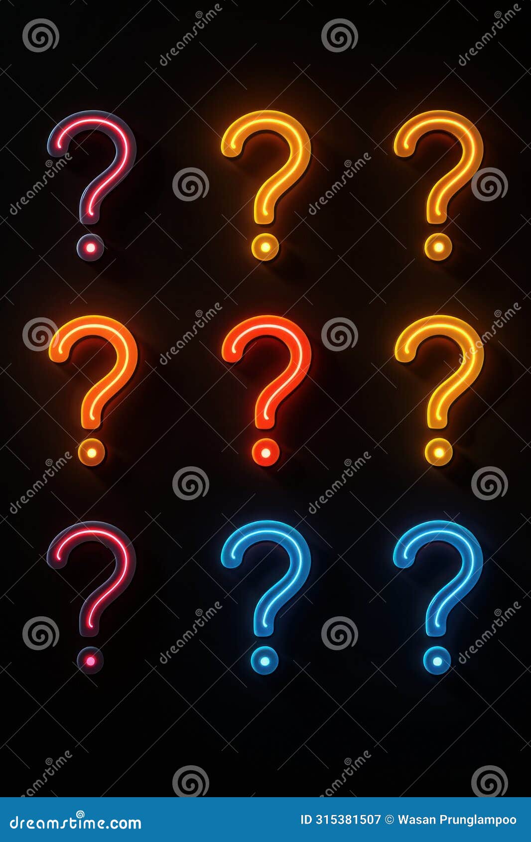 9 Question Marks in Neon Lights Stock Image - Image of neon, matter ...