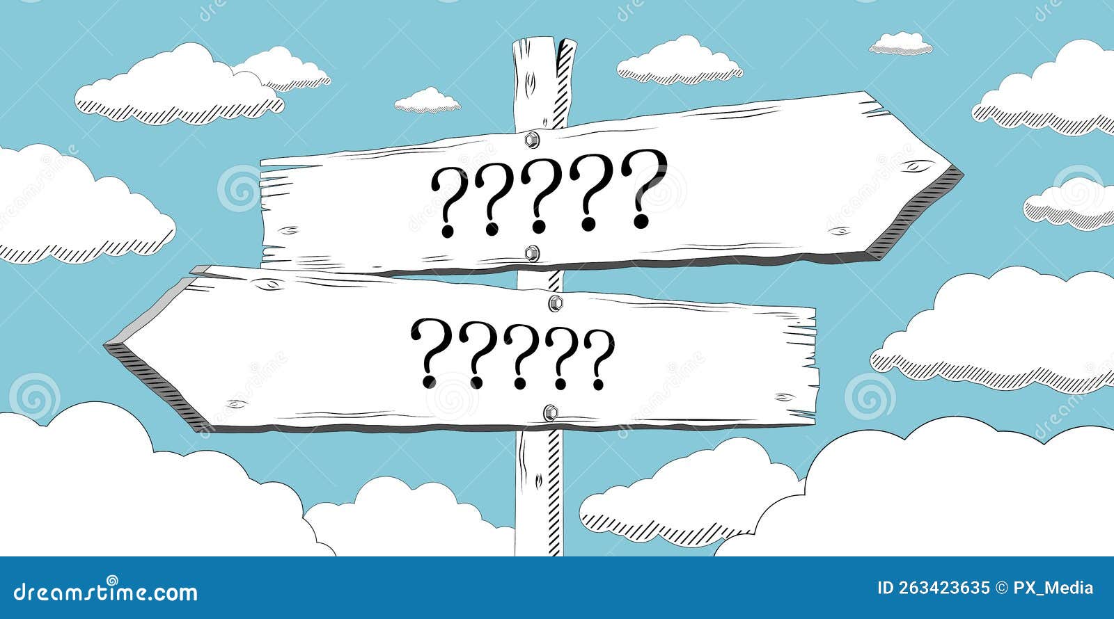 Question Marks - Outline Signpost with Two Arrows Stock Illustration ...