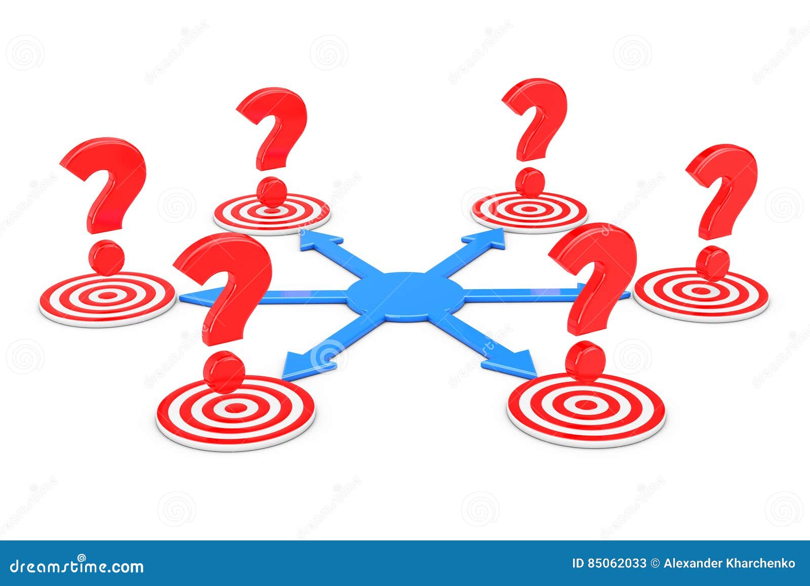 Question Marks Over Blue Arrows As Different Ways To Targets. 3d ...