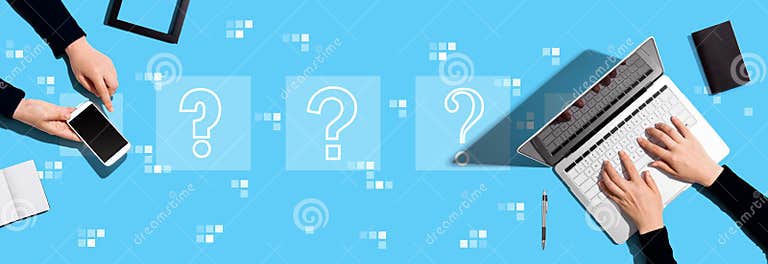Question Marks with People Working Together Stock Photo - Image of ...