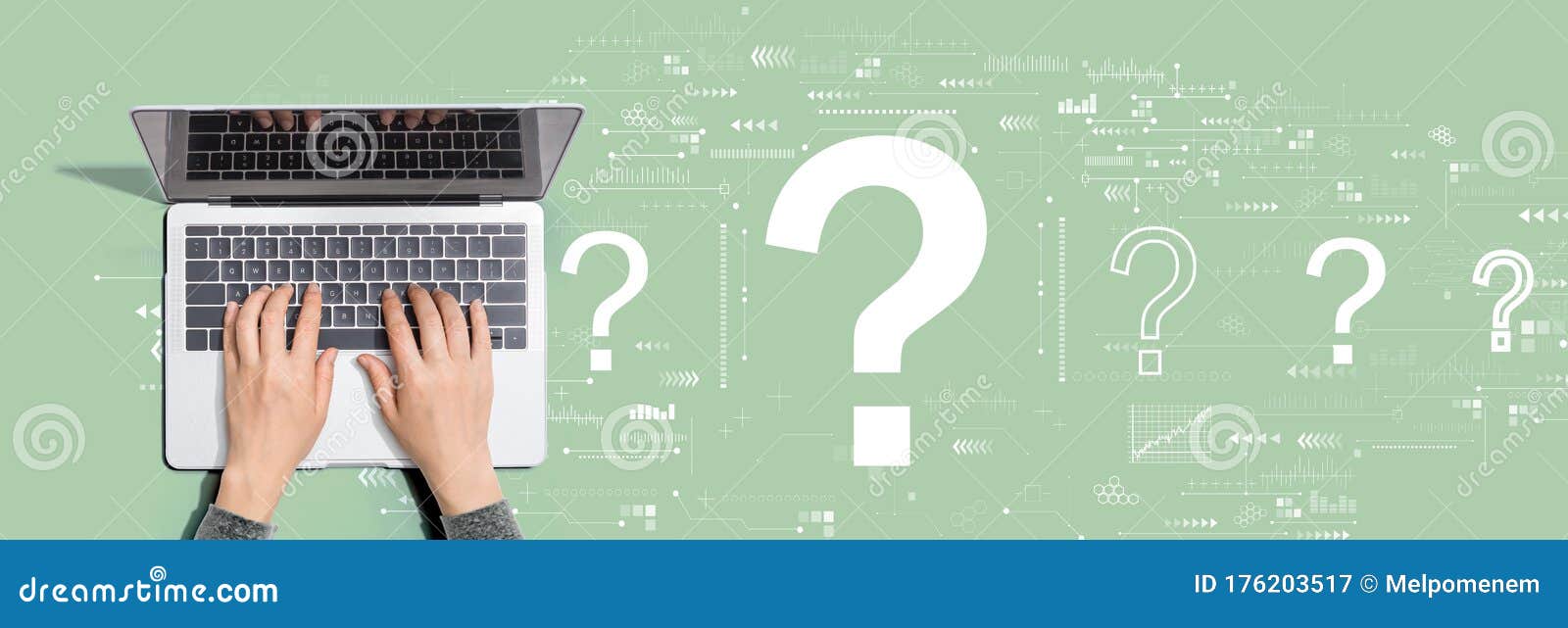 Question Marks with Person Using Laptop Computer Stock Illustration ...