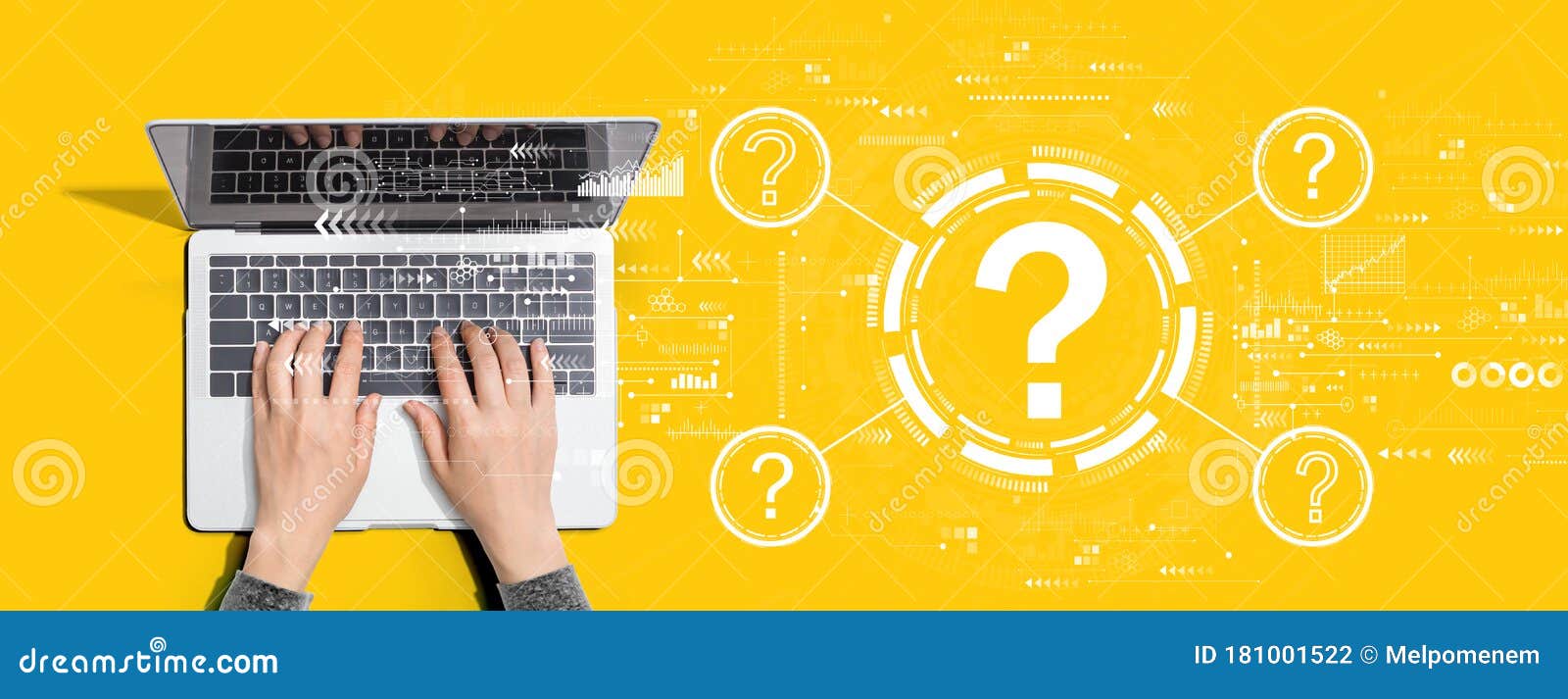 Question Marks with Person Using Laptop Computer Stock Photo - Image of ...