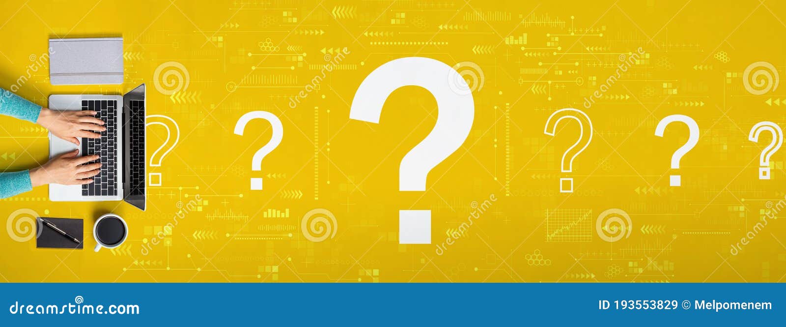 Question Marks with Person Using a Laptop Stock Illustration ...